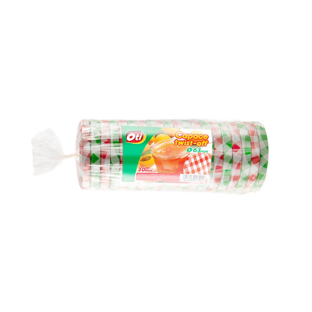 Capace borcane 63 mm, twist-off, rosu/verde, 20 buc./set — Oti